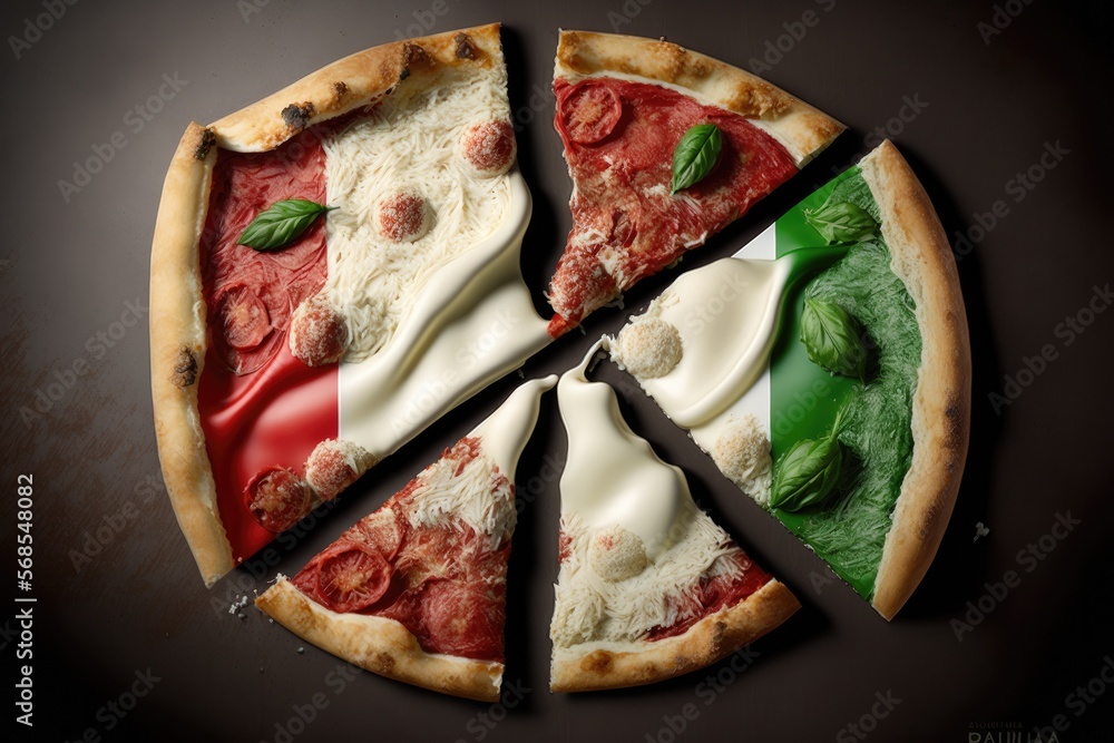 Neapolitan pizza top down view. Colors of the Italian flag. Pizza ...