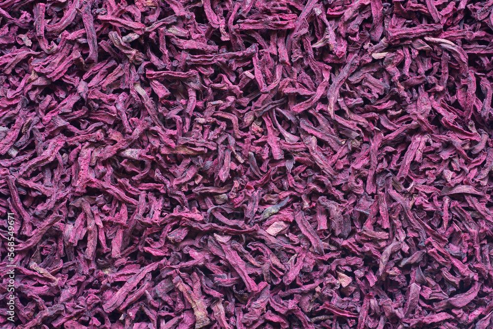 Dried beetroot flakes. Dehydrated edible beets. Food background ...
