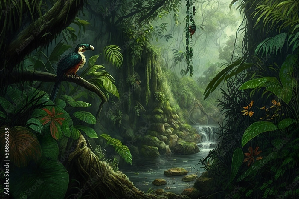 Peaceful rainforest still life picture with liana, big trees, big ... Peaceful rainforest still life picture with liana, big trees, big ...