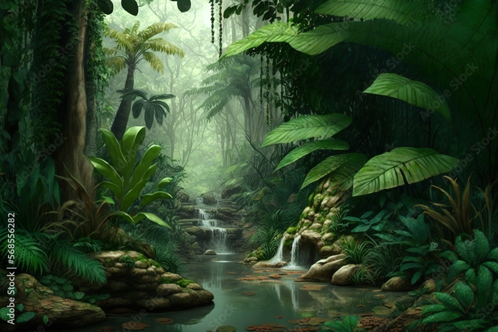 Peaceful rainforest still life picture with liana, big trees, big ... Peaceful rainforest still life picture with liana, big trees, big ...
