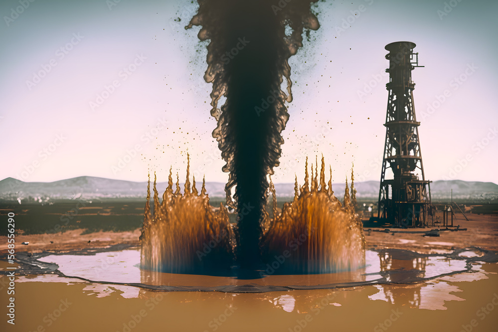 Oil is being extracted, a fountain of organic oil under high pressure ...