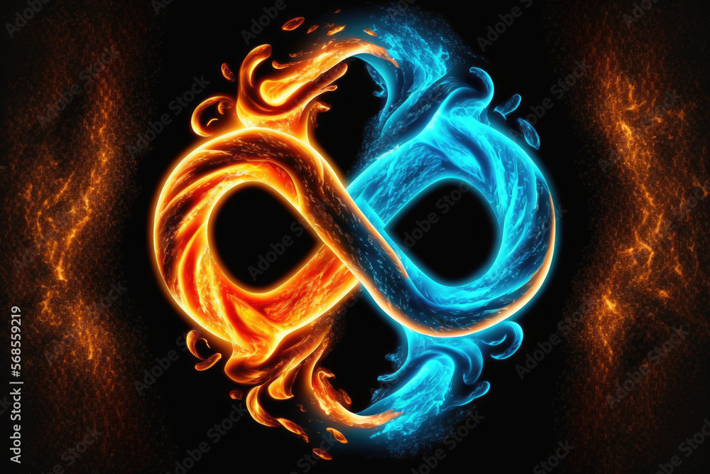 Fire ice infinity sign isolated on black background. illustration ...