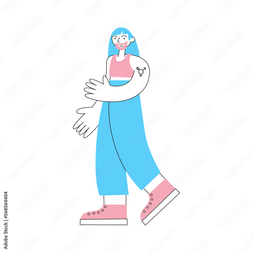 Transgender person with symbols and flag colors. Trans awareness and ...