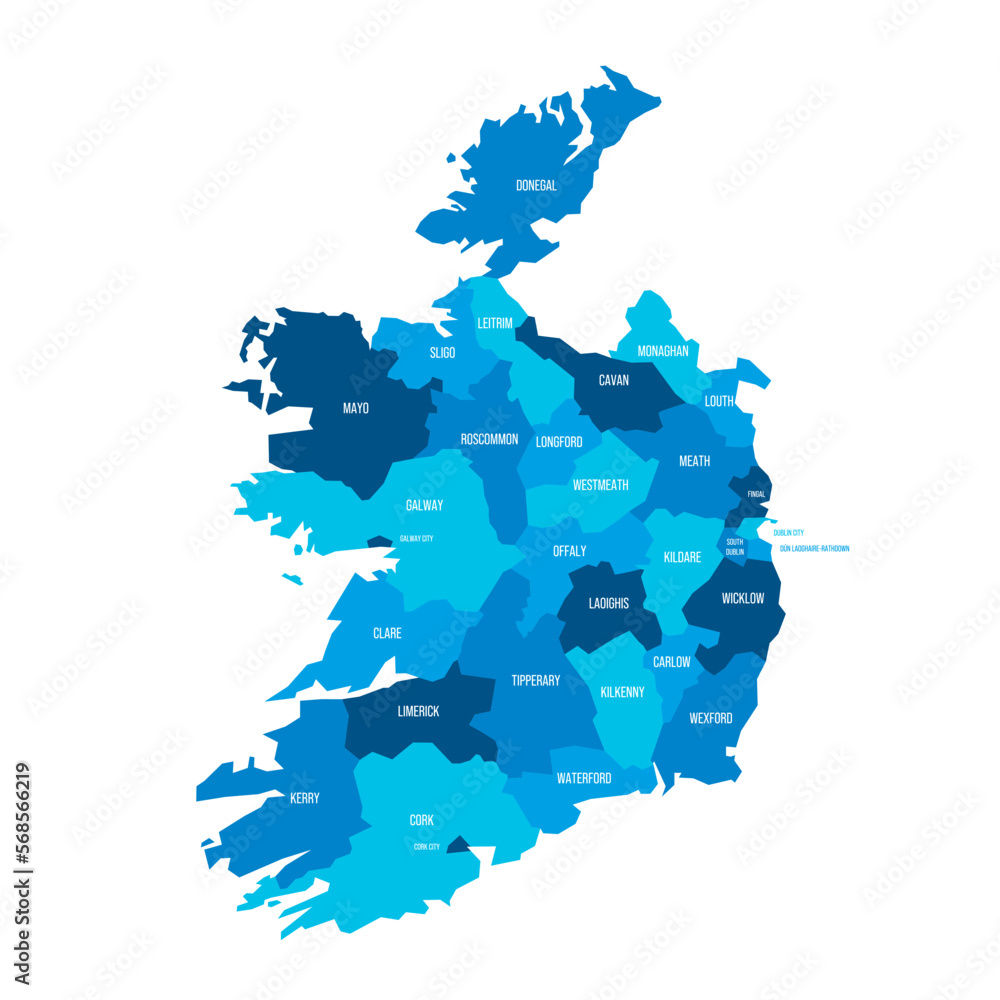 Ireland political map of administrative divisions - counties and cities ...