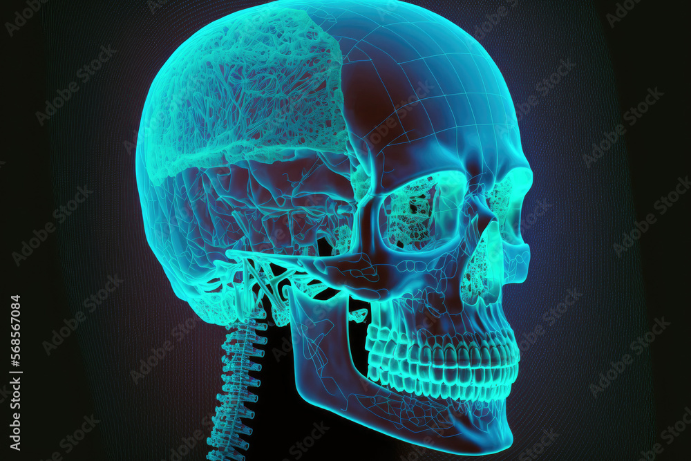 X ray image of a human skull. Concept of artificial intelligence in the ...