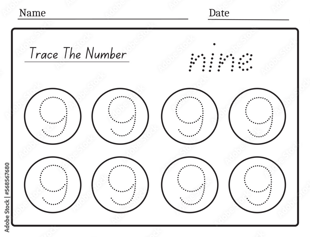 Writing practice number nine printable worksheet for preschool ...