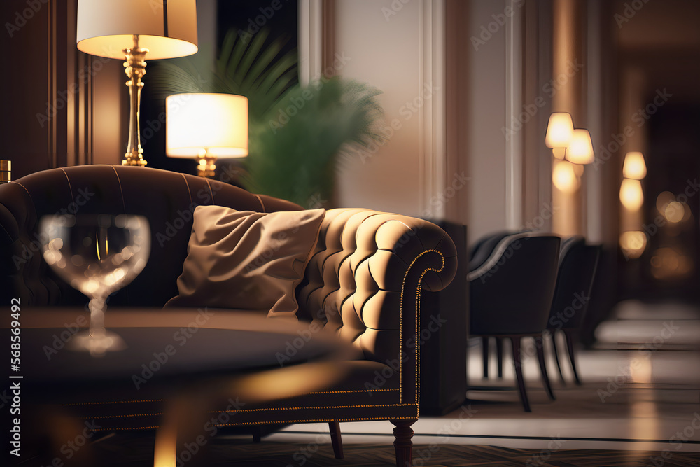 luxurious hotel interior scene with blurred background. The scene ...