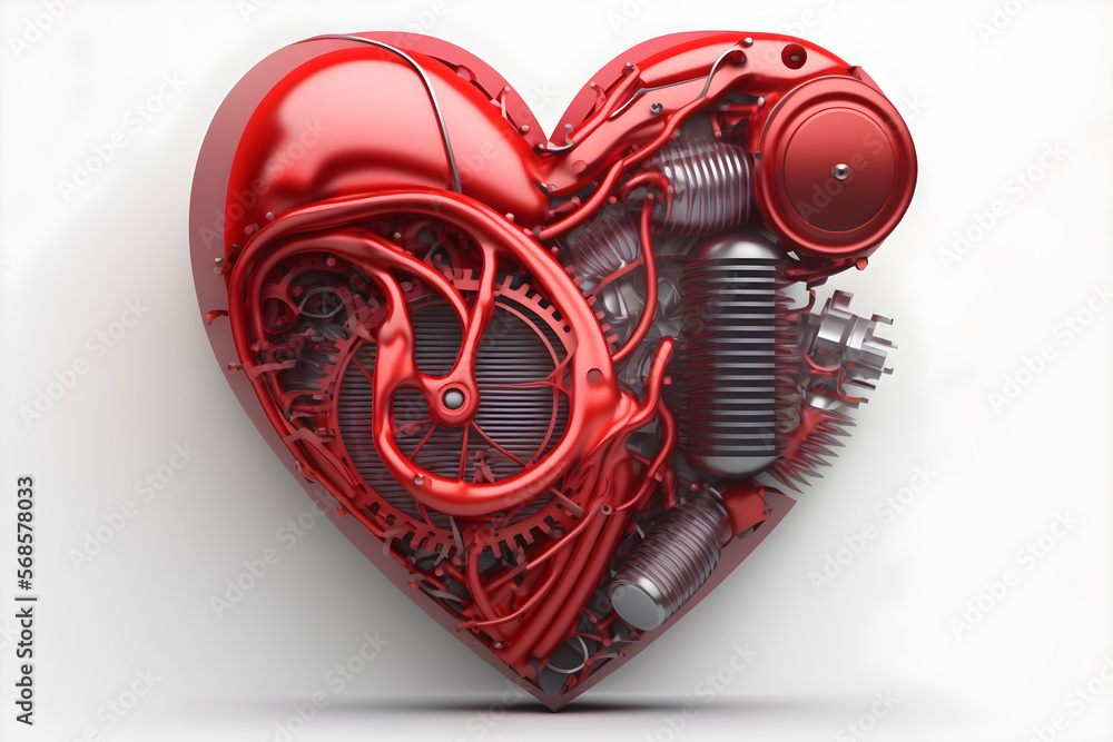 Red heart made of muscle car steel parts. Human anatomy Stock ...