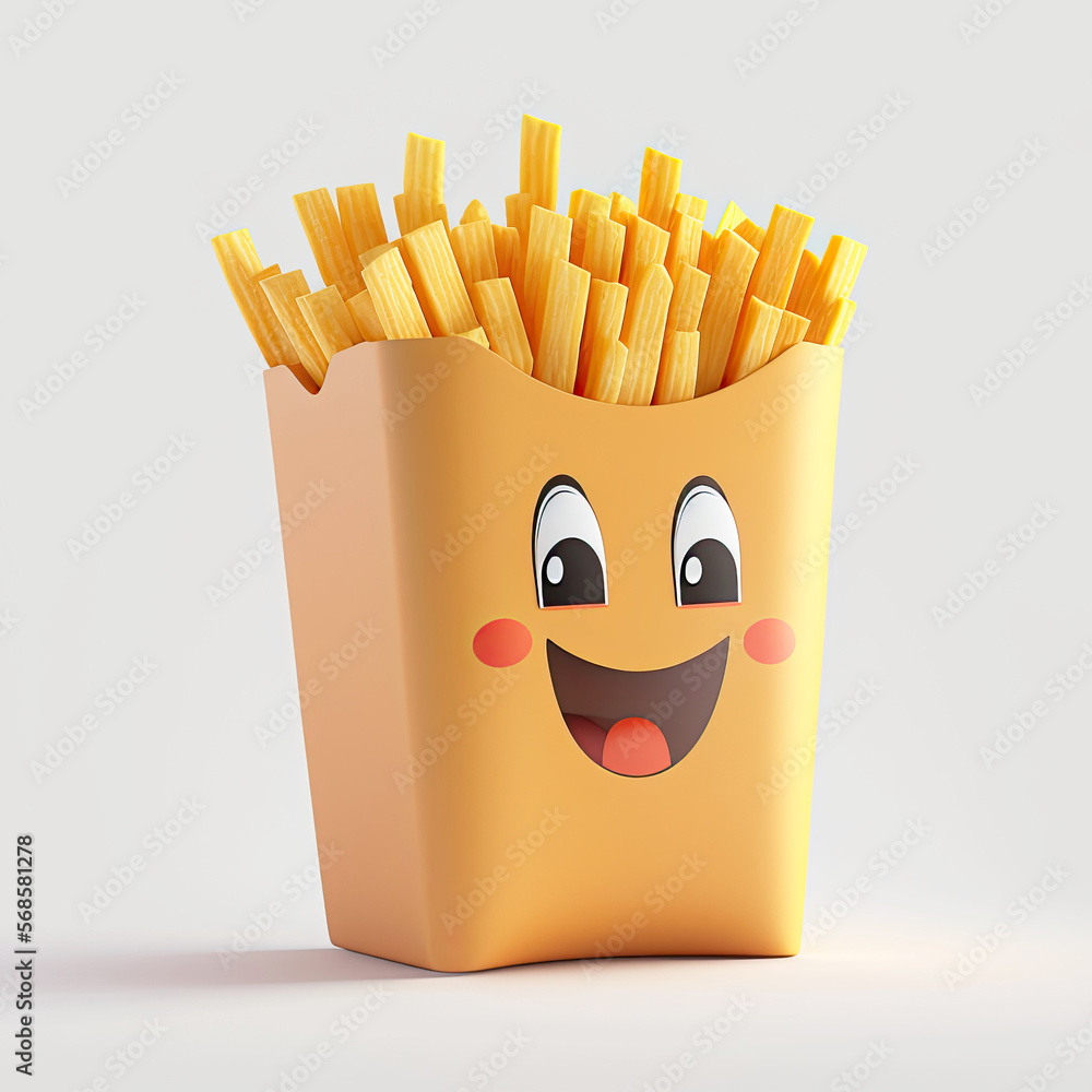 Cute Cartoon French Fries Character (Generative AI) Stock Illustration ...