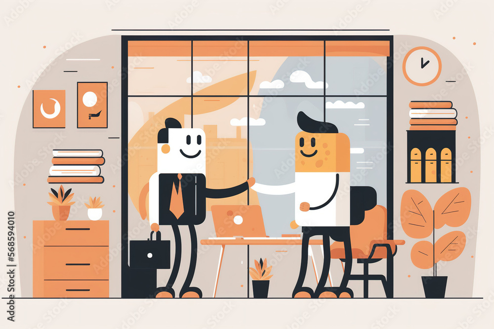 Business Men Shaking Hands at Work, Business Deal Cartoon Vector, Happy ...