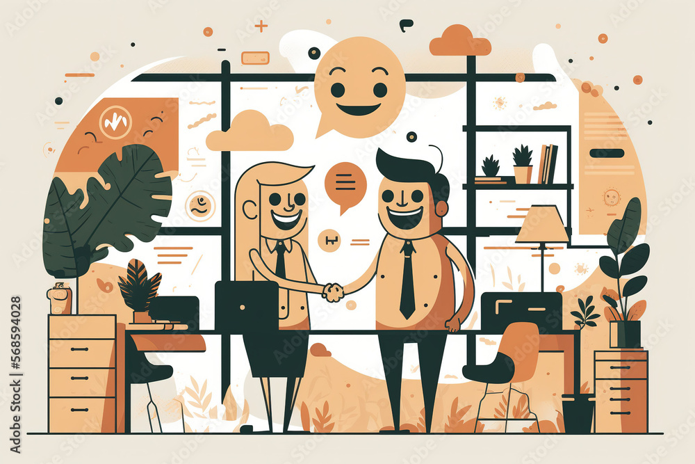 Man and Woman Shaking Hands in the Office, Business Deal Cartoon Vector ...