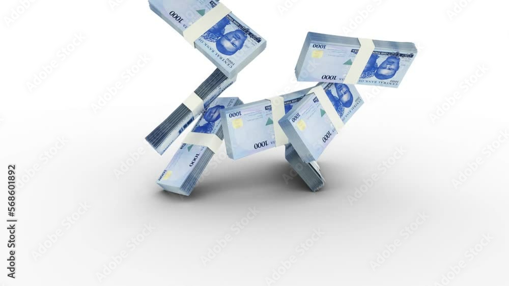 3d rendering of stack of new Nigerian naira notes falling on ...
