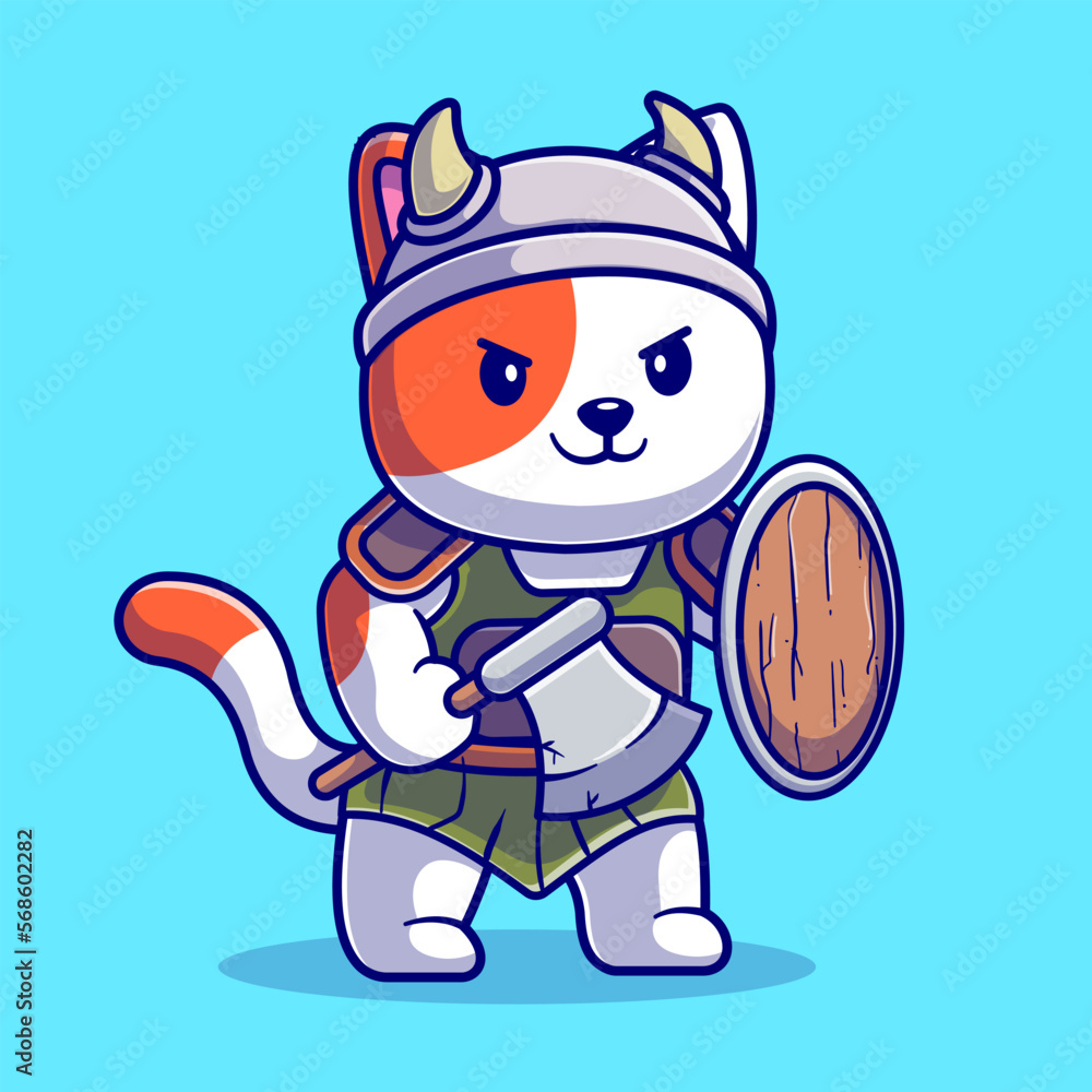 Cute Cat Knight Viking Cartoon Vector Icon Illustration. Animal Fashion ...