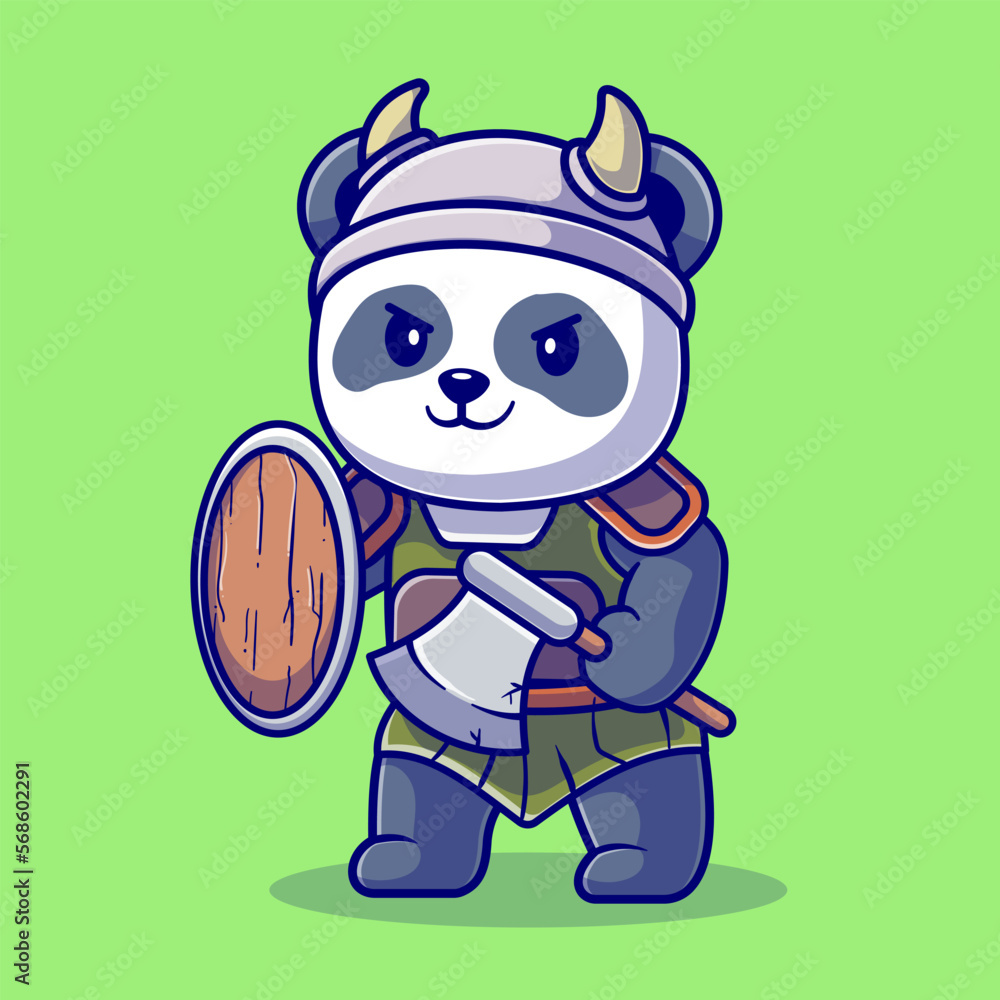 Cute Panda Knight Viking Cartoon Vector Icon Illustration. Animal ...