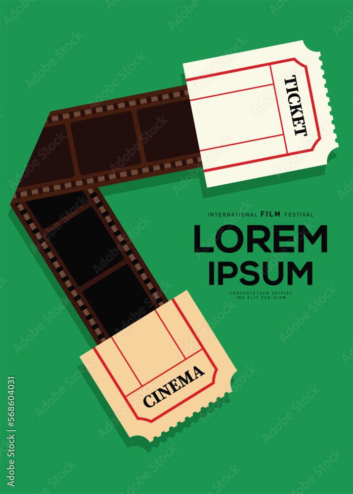 Movie and film poster design template background with cinema ticket ...