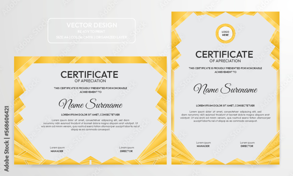 Gold certificate of achievement border template with modern line ...