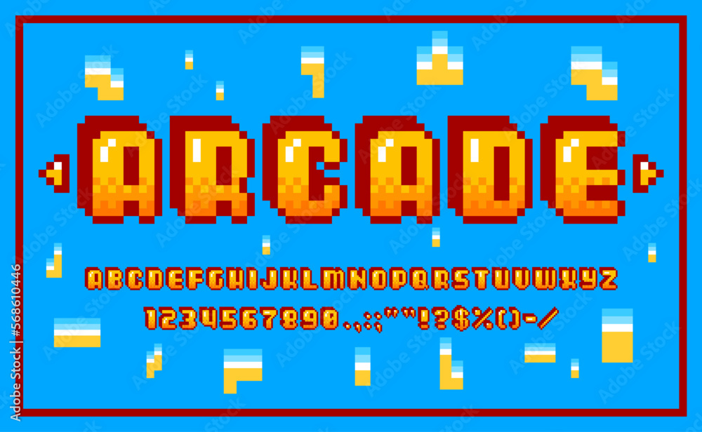 Arcade pixel font, 8 Bit game type or typeface Stock Vector | Adobe Stock