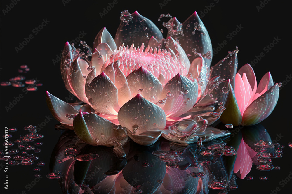 Dreamlike image of light glowing lotus flower or water lily with ...