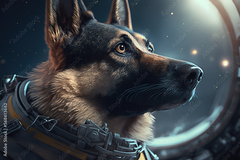 German shepherd dressed as an astronaut in space. AI generative Stock ...