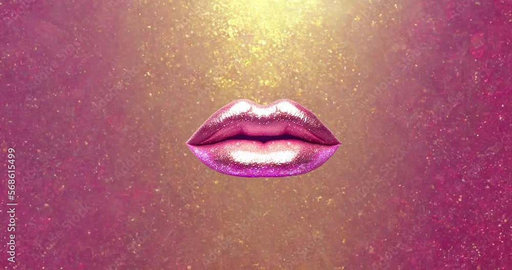 Plump female lips on bright gloss Background Various lips shapes Motion ...