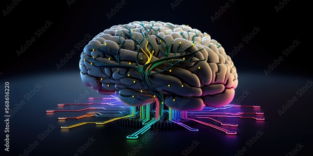 Human brain close-up showing colorful neural pathways being mapped and ...