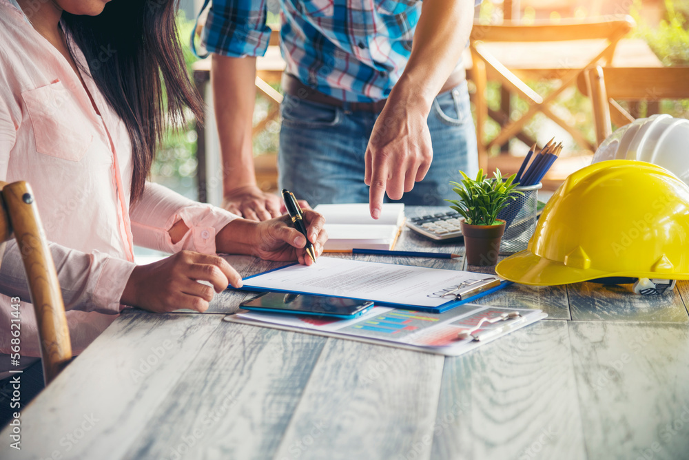 Asian engineer man brainstorming teams partner meeting office desk on ...