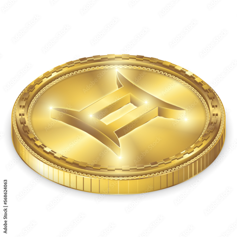Vecteur Stock Isometric Top View Gemini Zodiac Symbol Glowing Gold Coin ...
