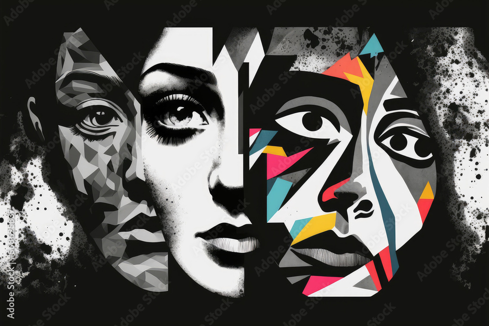 Abstract human many faces expression, dark emotion and uncertain mental ...