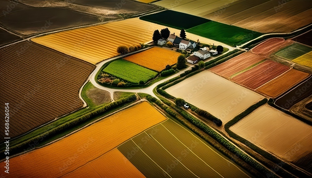 Aerial Panoramic View Of Agricultural Lands And Farm Fields : Stunning ...