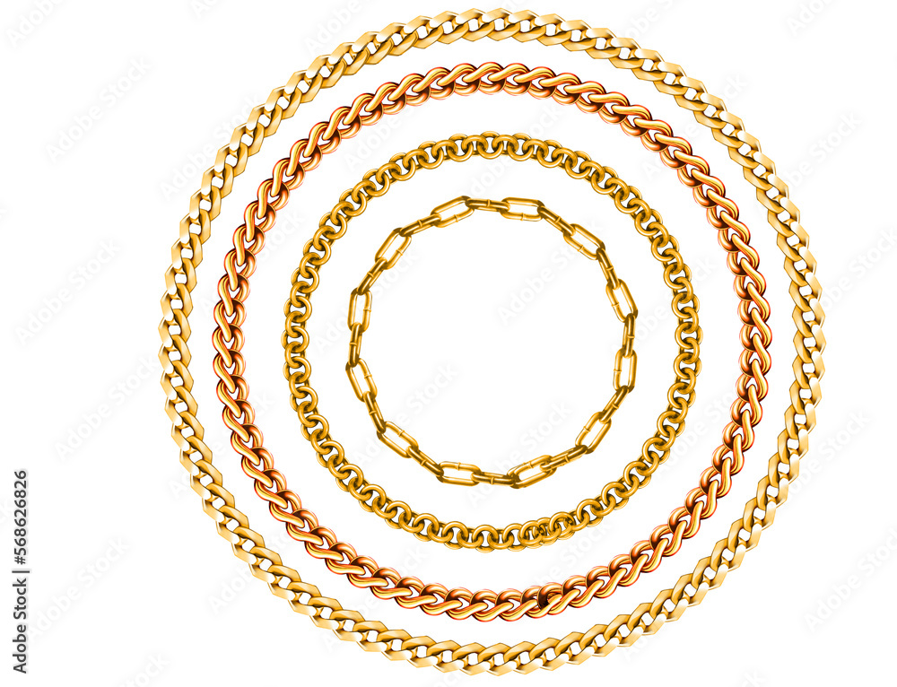 Seamless Luxury Golden Circle Frame Set, Gold Chains of different ...