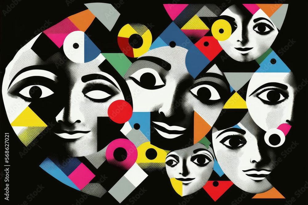 Abstract human many faces expression, dark emotion and uncertain mental ...