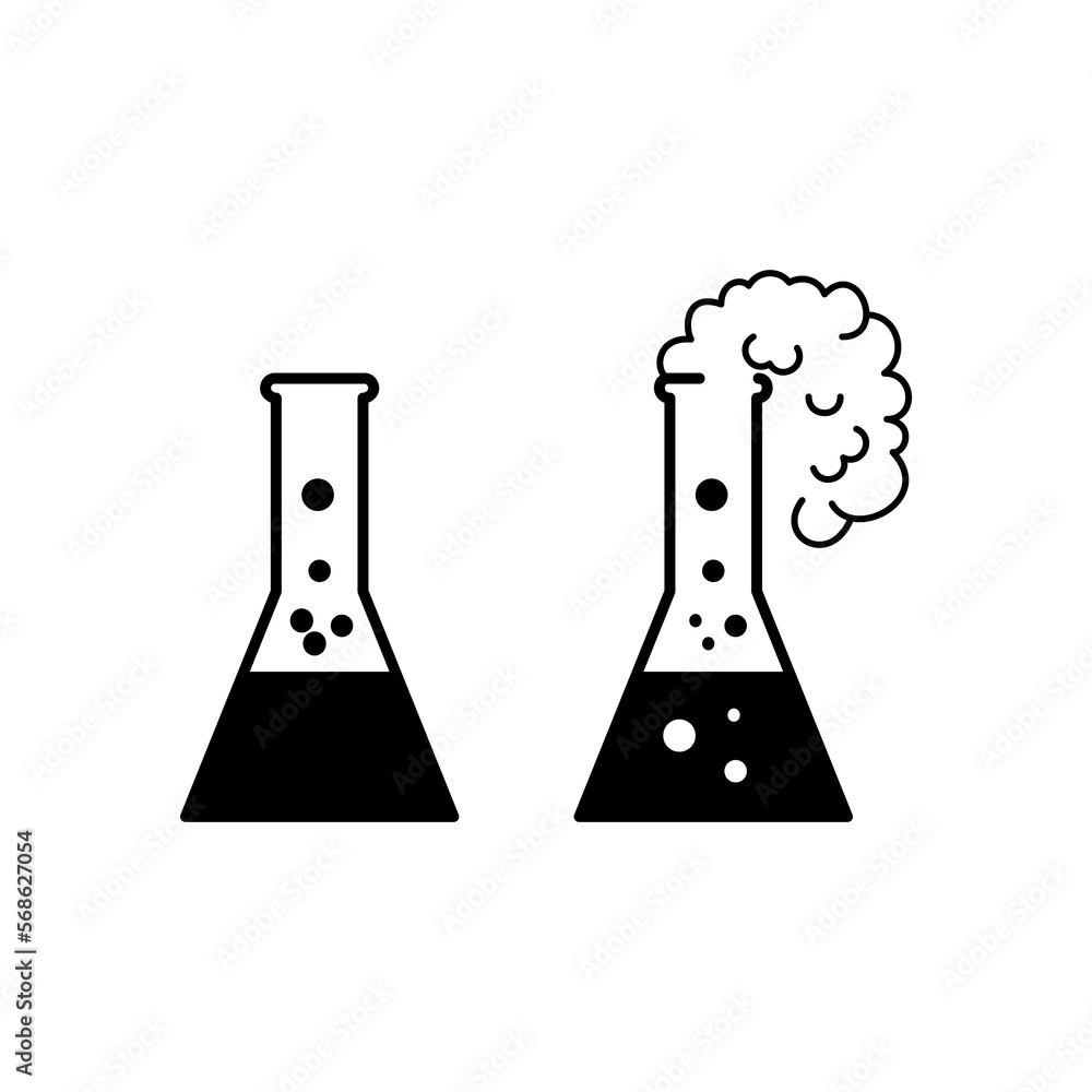 Set ikon vektor garis besar laboratorium sains kimia. Farmasi dan kimia ...