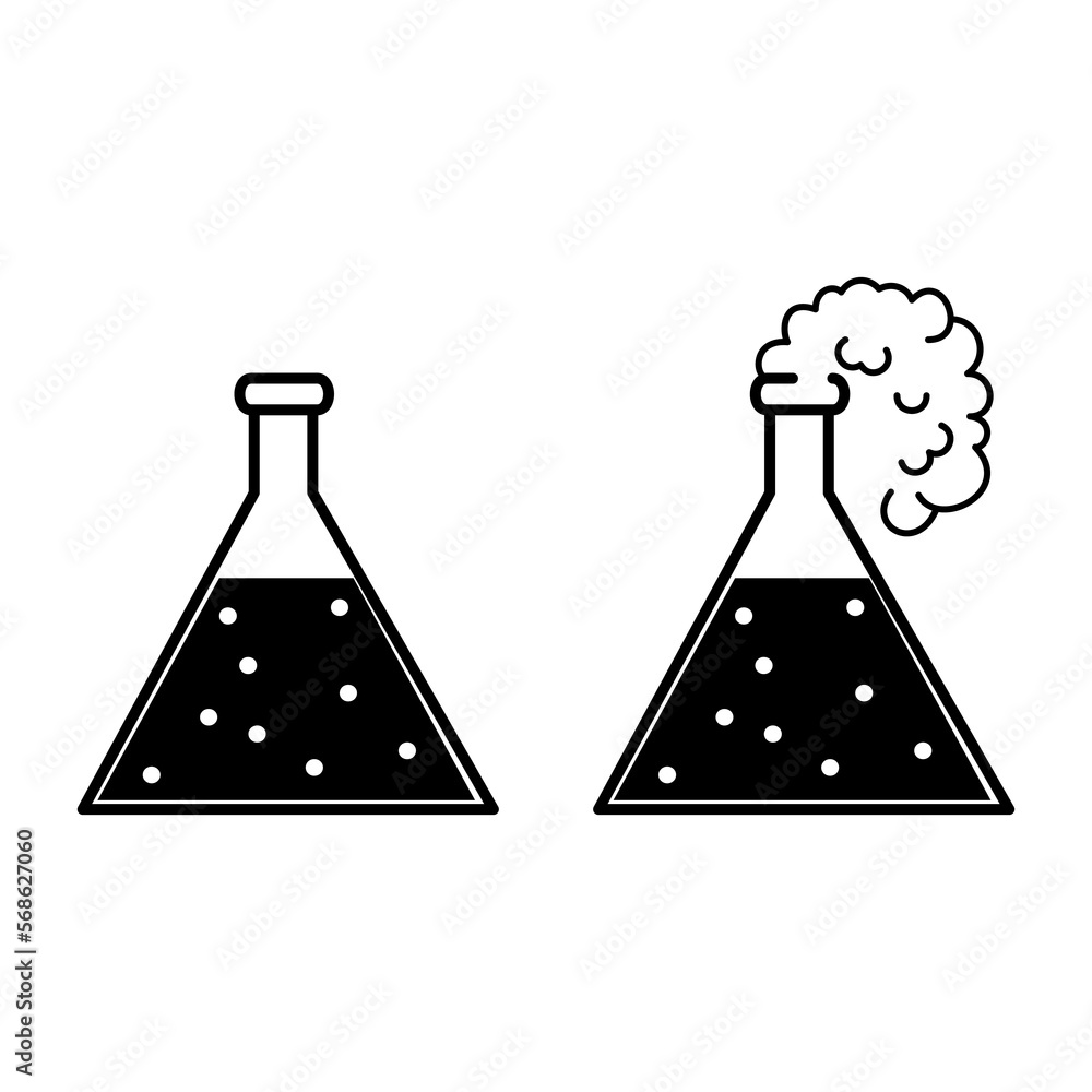 Set ikon vektor garis besar laboratorium sains kimia. Farmasi dan kimia ...