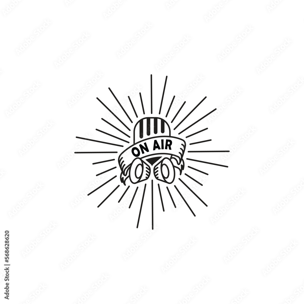 radio broadcast logo illustration. microphone, speaker and flyer ...