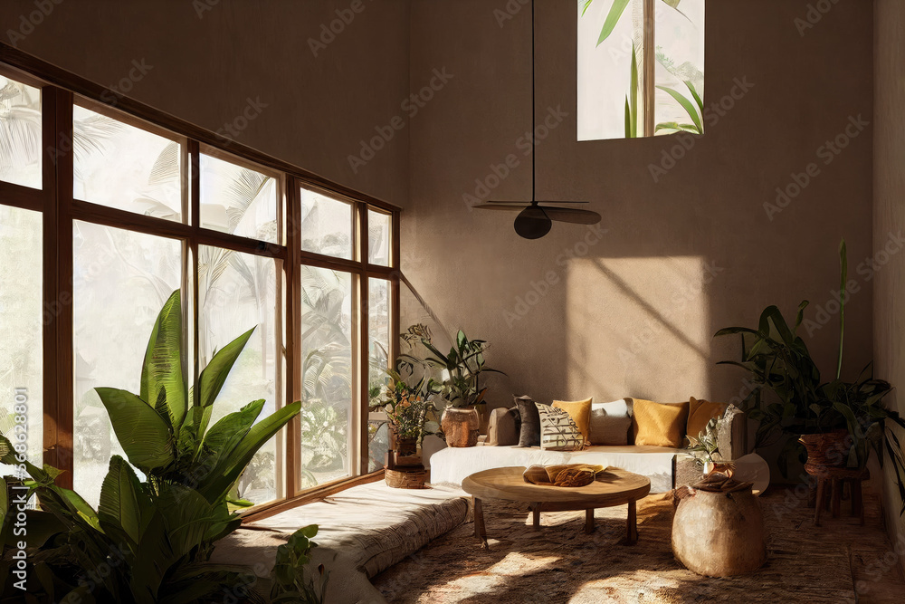Luxury Mexico Tulum Modern Living Room Interior with Jungle Forest ...