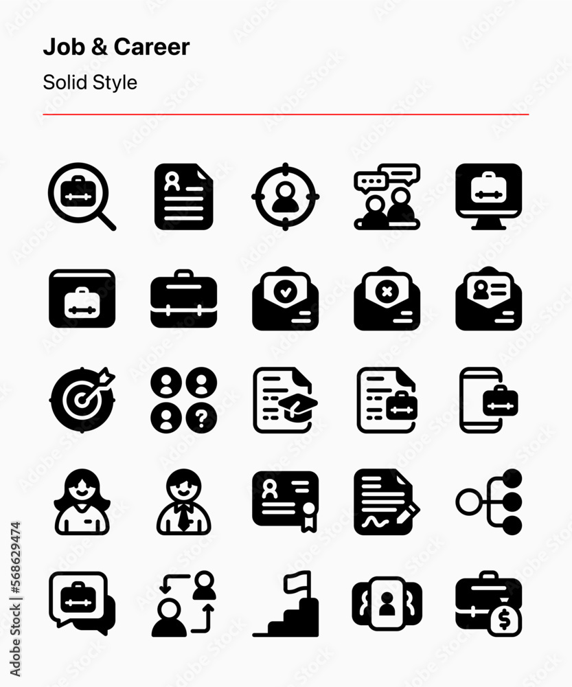 Customizable set of job and career icons covering elements of job ...