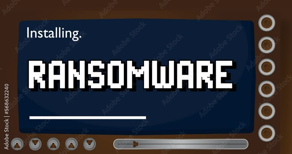 Cartoon Computer With the word Ransomware. Video message of a screen ... Cartoon Computer With the word Ransomware. Video message of a screen ...