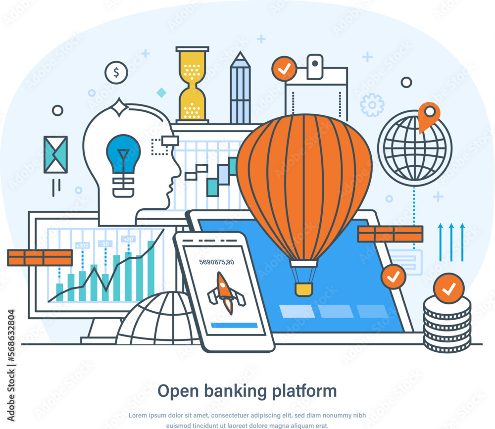Open banking platform online payment protection system concept. Secure ...