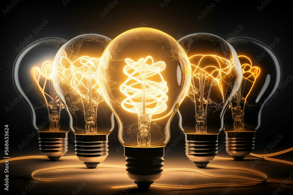 light bulb illuminated with network connection line idea, generative AI ...