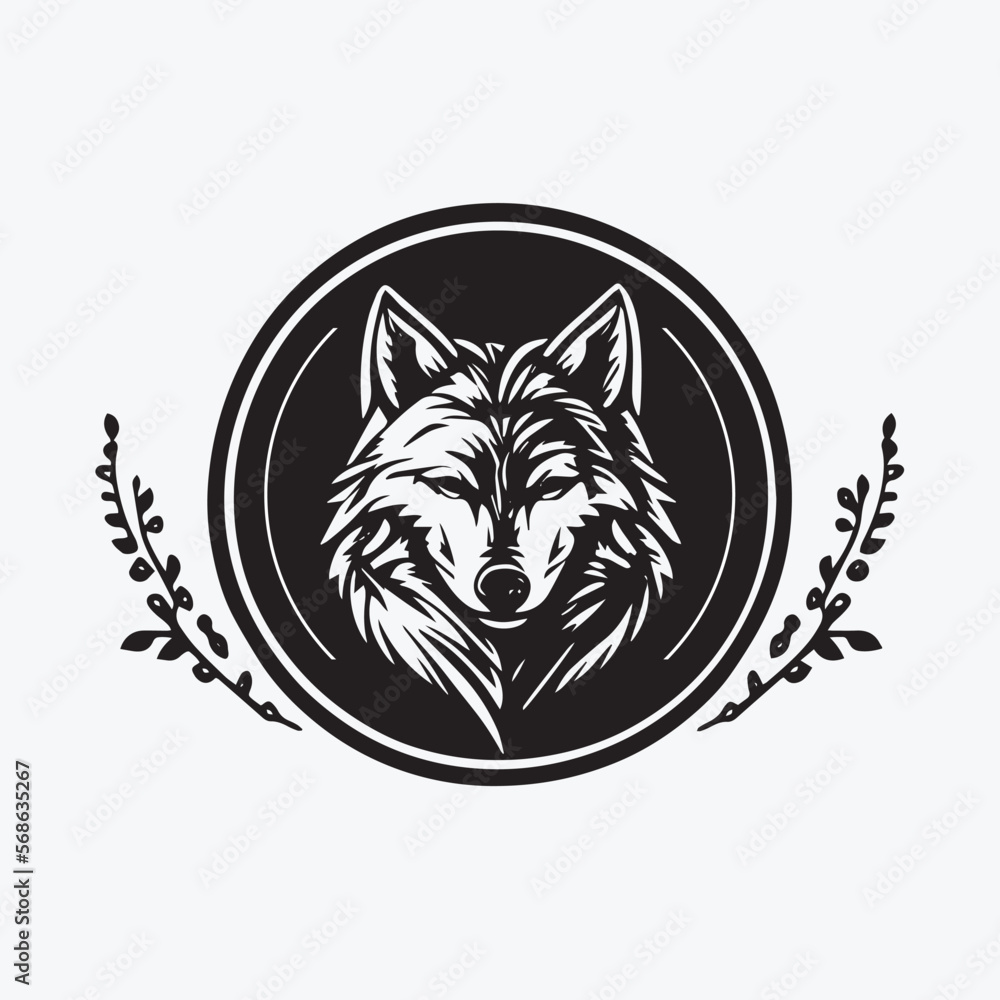 Stylish Black and White Wolf Circle Logo , Flat style logo Stock Vector ...