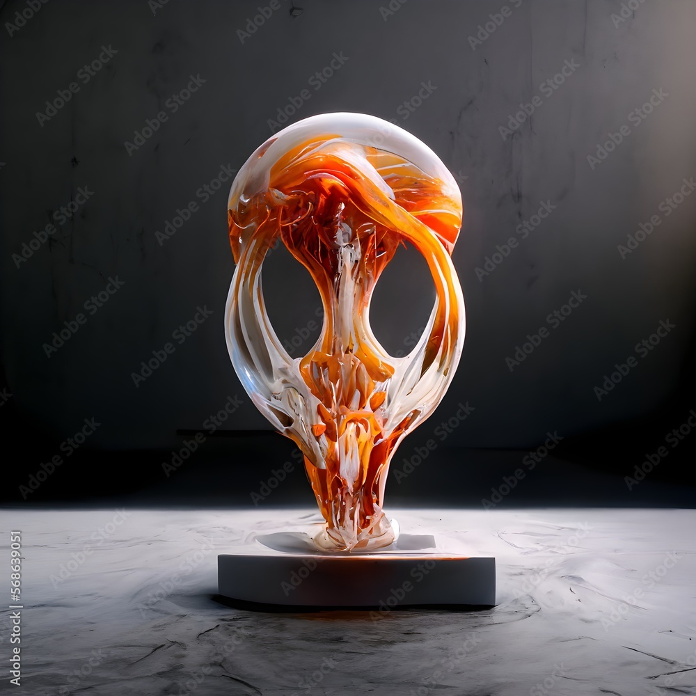 hyper futuristic abstract complex alien sculpture plastic orange white ...