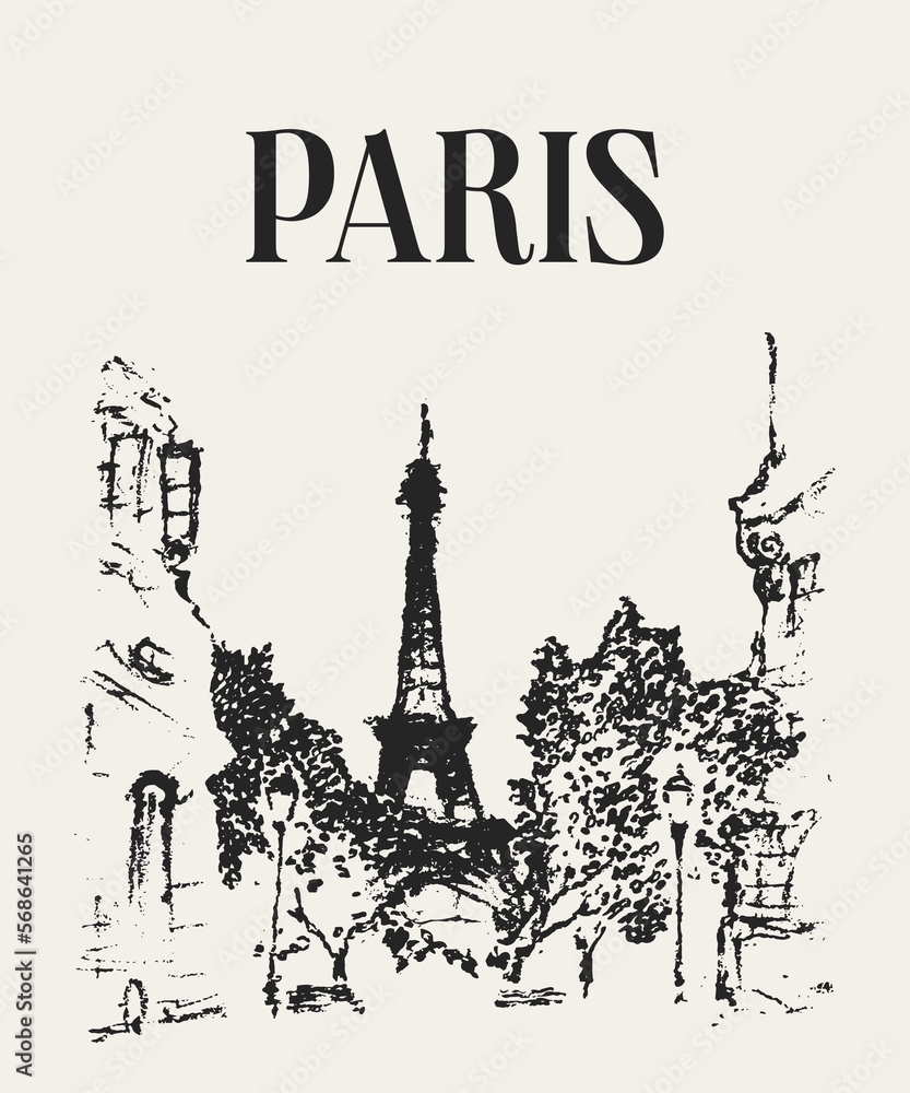 Streets in Paris, France, illustration, hand drawn Stock Vector | Adobe ...