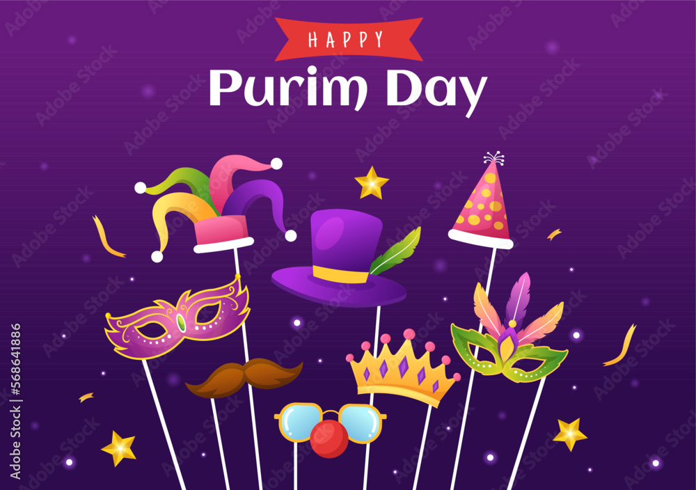 Happy Purim Illustration with Carnival Masks, Jewish Holiday and ...