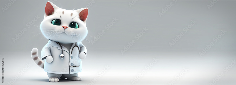 The children's doctor is a kind cute white cat 3d in a white medical ...