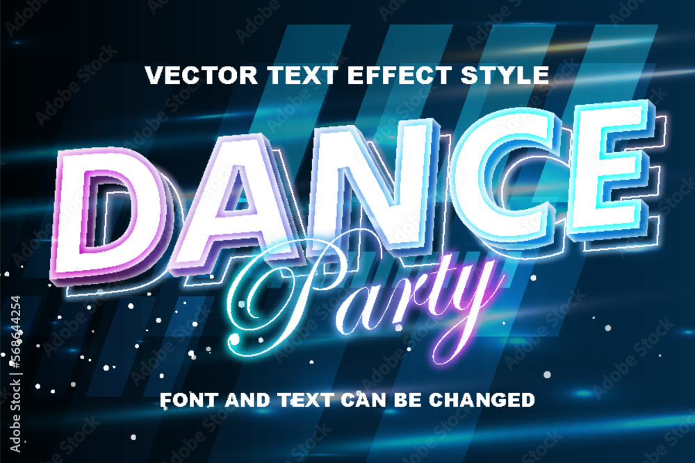 dance party neon light typography lettering 3d editable text effect ...