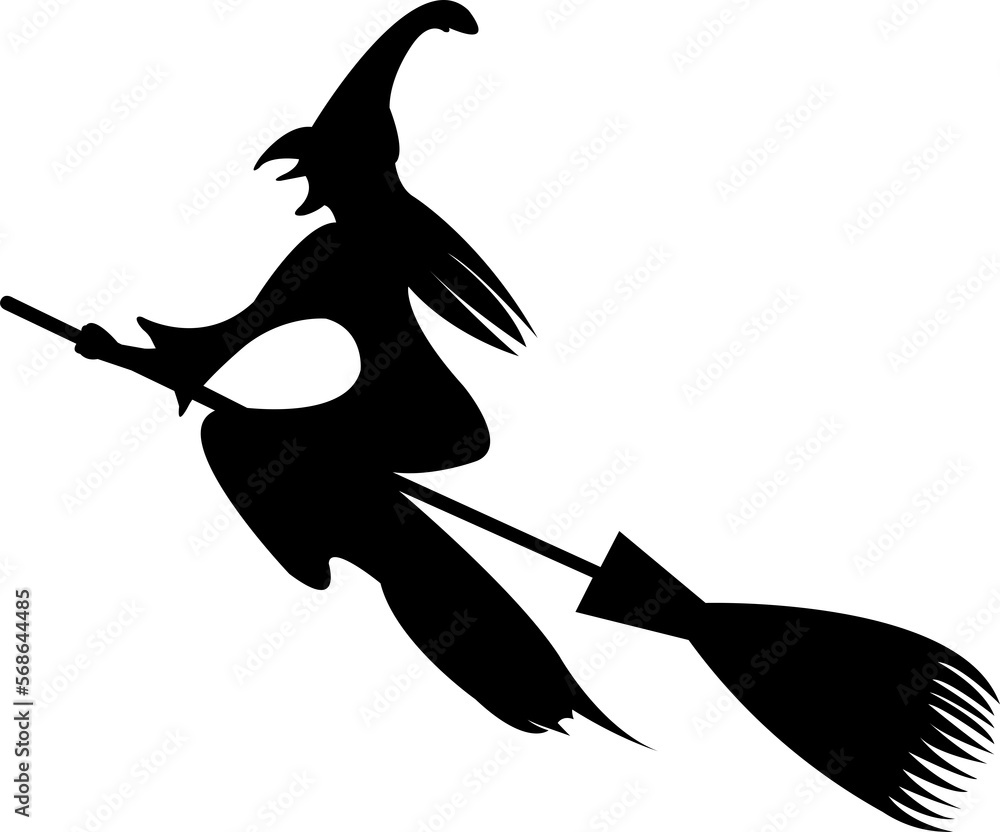 Silhouette of witch isolated on transparent background. png file Stock ...