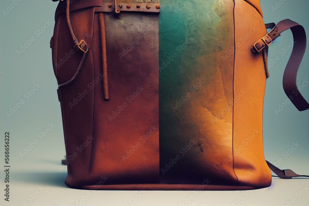 design of a leather backpack medieval authentic leaf opening with ...