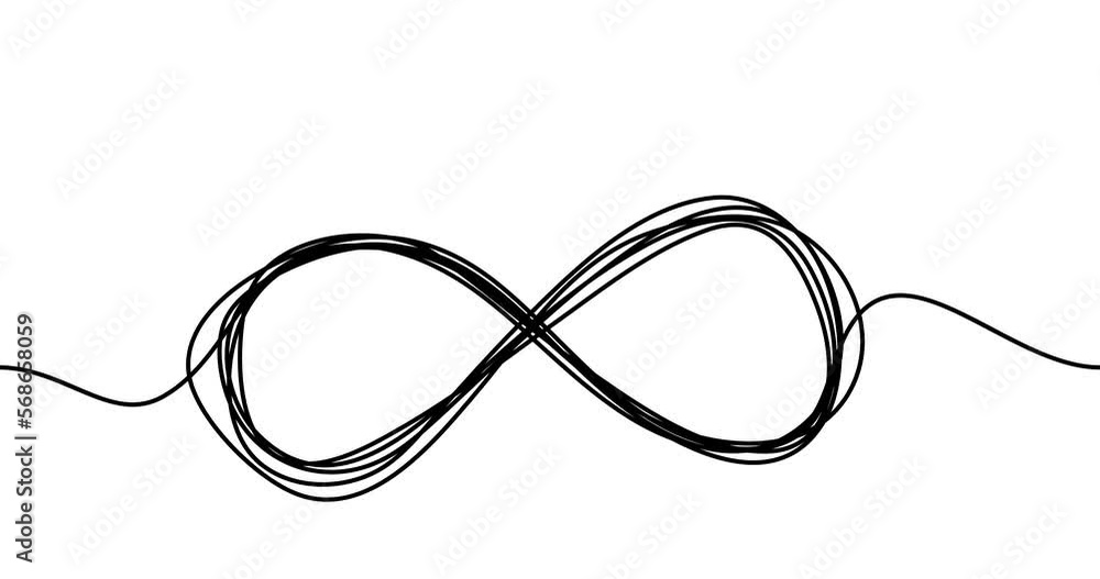 Black and white lines draw moving infinity sign. Infinity flat icon ...