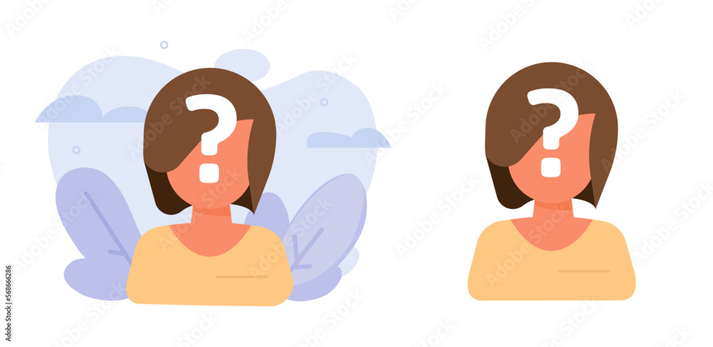 Woman mind question mark flat icon vector design, unknown faceless ...