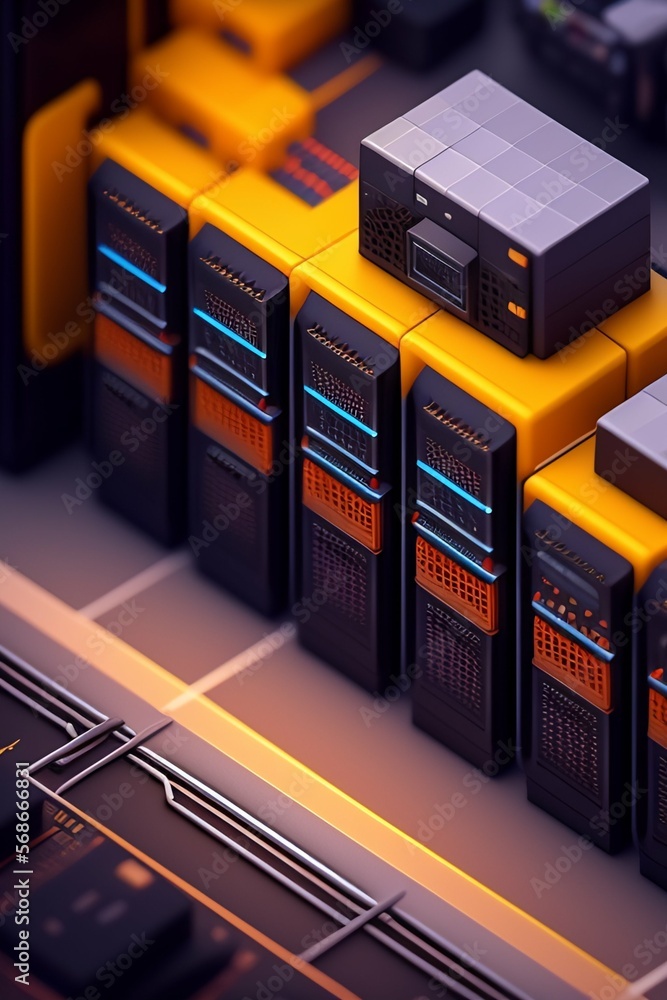 Ilustração do Stock: Detailed isometric server farm, pixel art, unreal ...